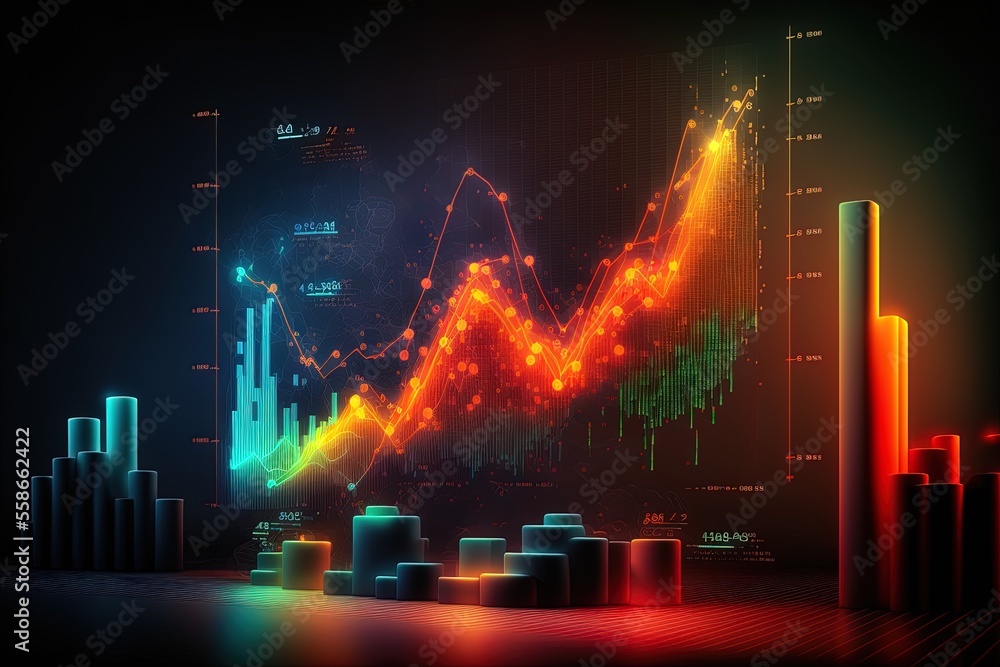 Business economic charts with light effects, neon. Abstract neon ...