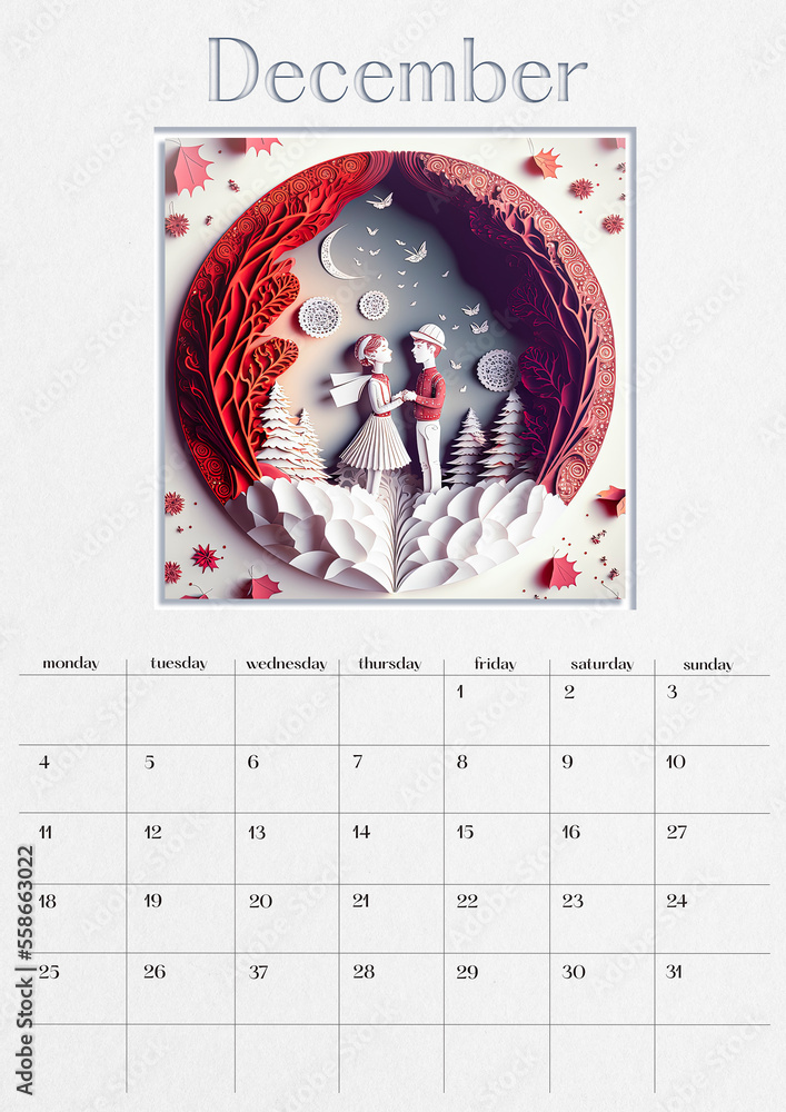 2023 Calendar Design for Valentine's Day, Gift Idea, Paper Cut Craft ...