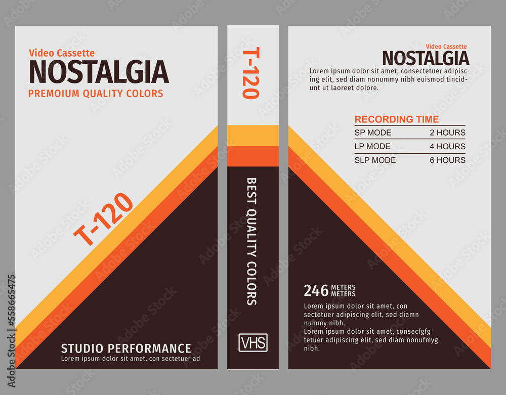 White brown orange vhs cassette cover full template 90s label Stock ...