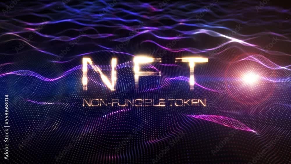 NFT Non Fungible Token neon glow text Science technology futuristic 3D ...
