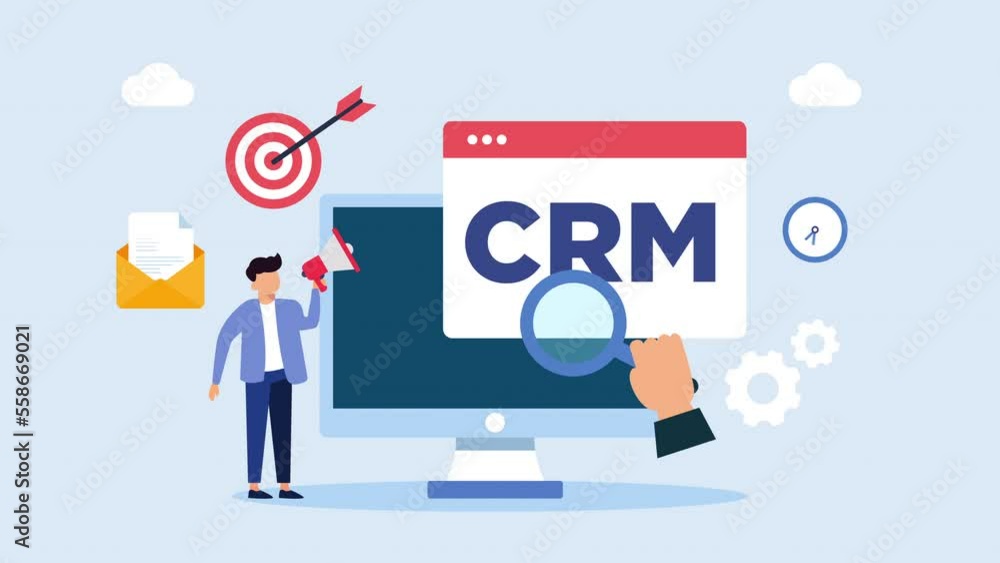 Customer relationship management, CRM conceptual animation.man with ...