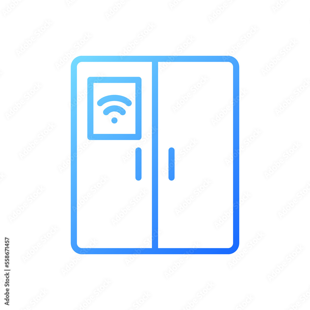 Smart fridge pixel perfect gradient linear vector icon. Kitchen ...