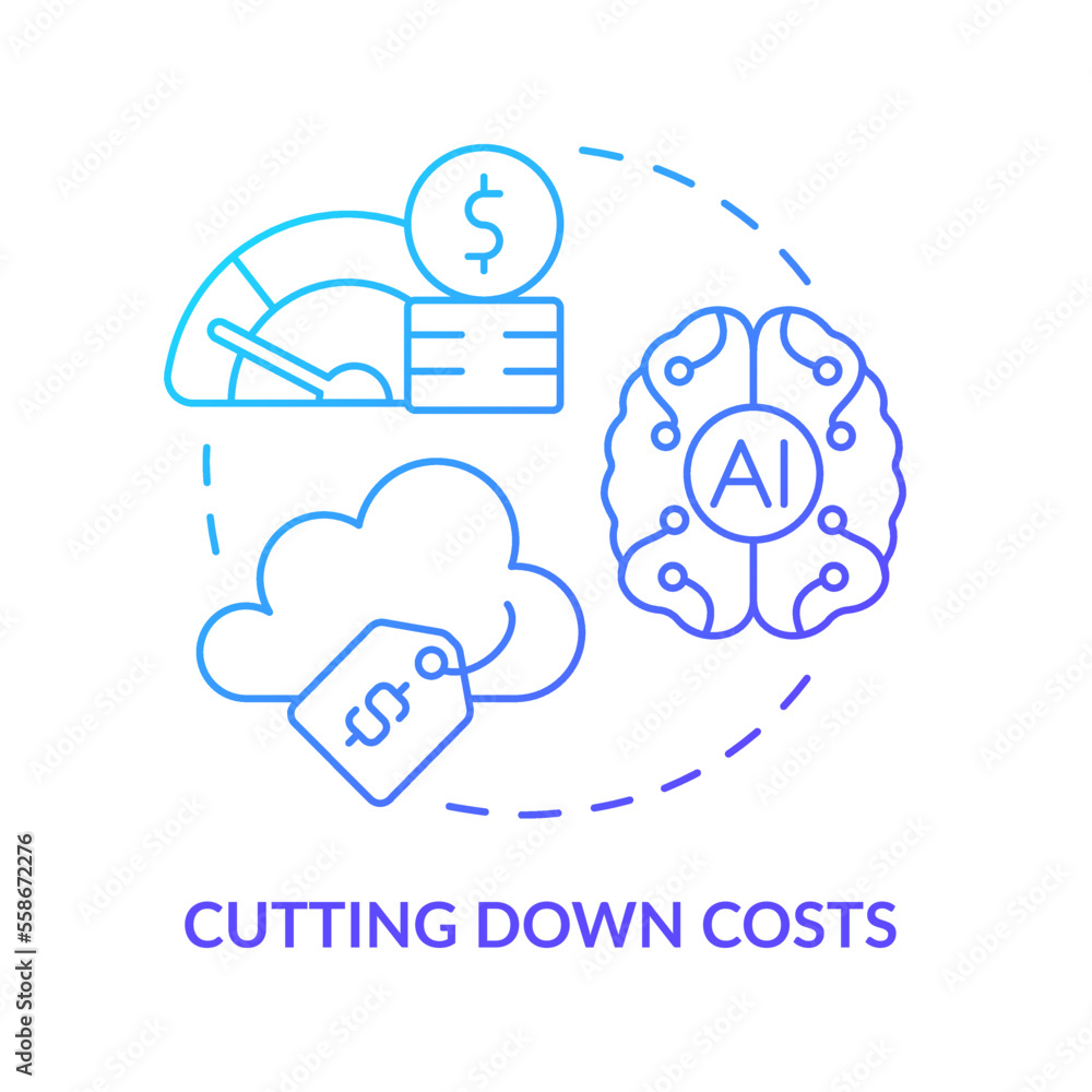 Cutting down costs blue gradient concept icon. Reduce expenses. AI in ...