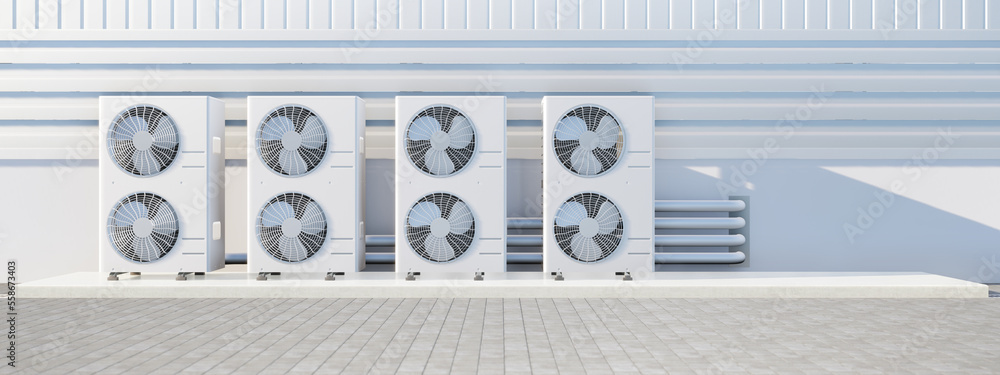 3d rendering of condenser unit or compressor outside factory plant ...