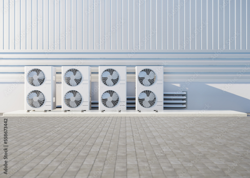 3d rendering of condenser unit or compressor outside factory plant ...