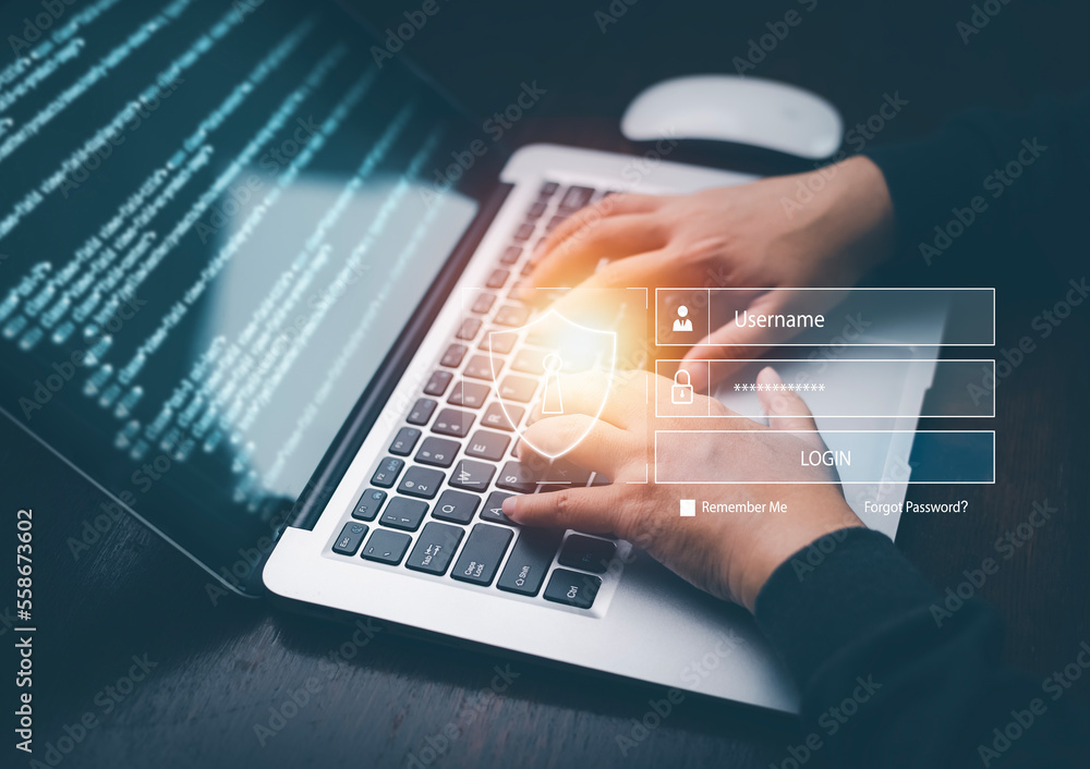 Laptop with Cyber security with Code html and programming on screen laptop,Programmer ...