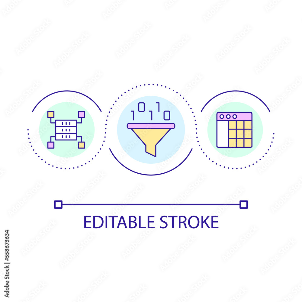 Regular data filtration loop concept icon. Dataset analytics ...