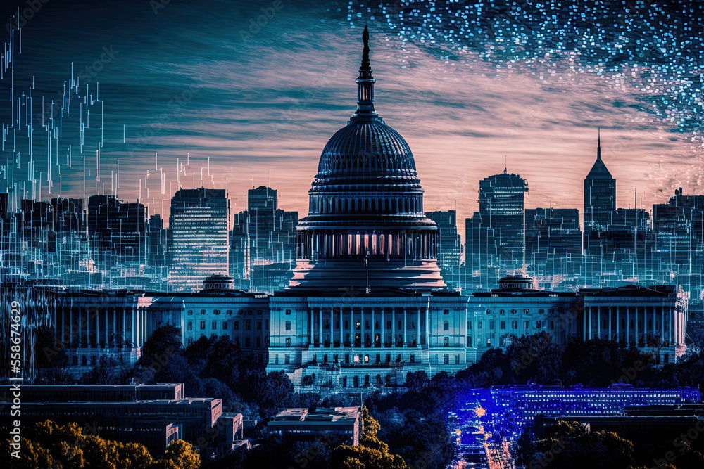 city view of iconic buildings in washington dc usa political core ...