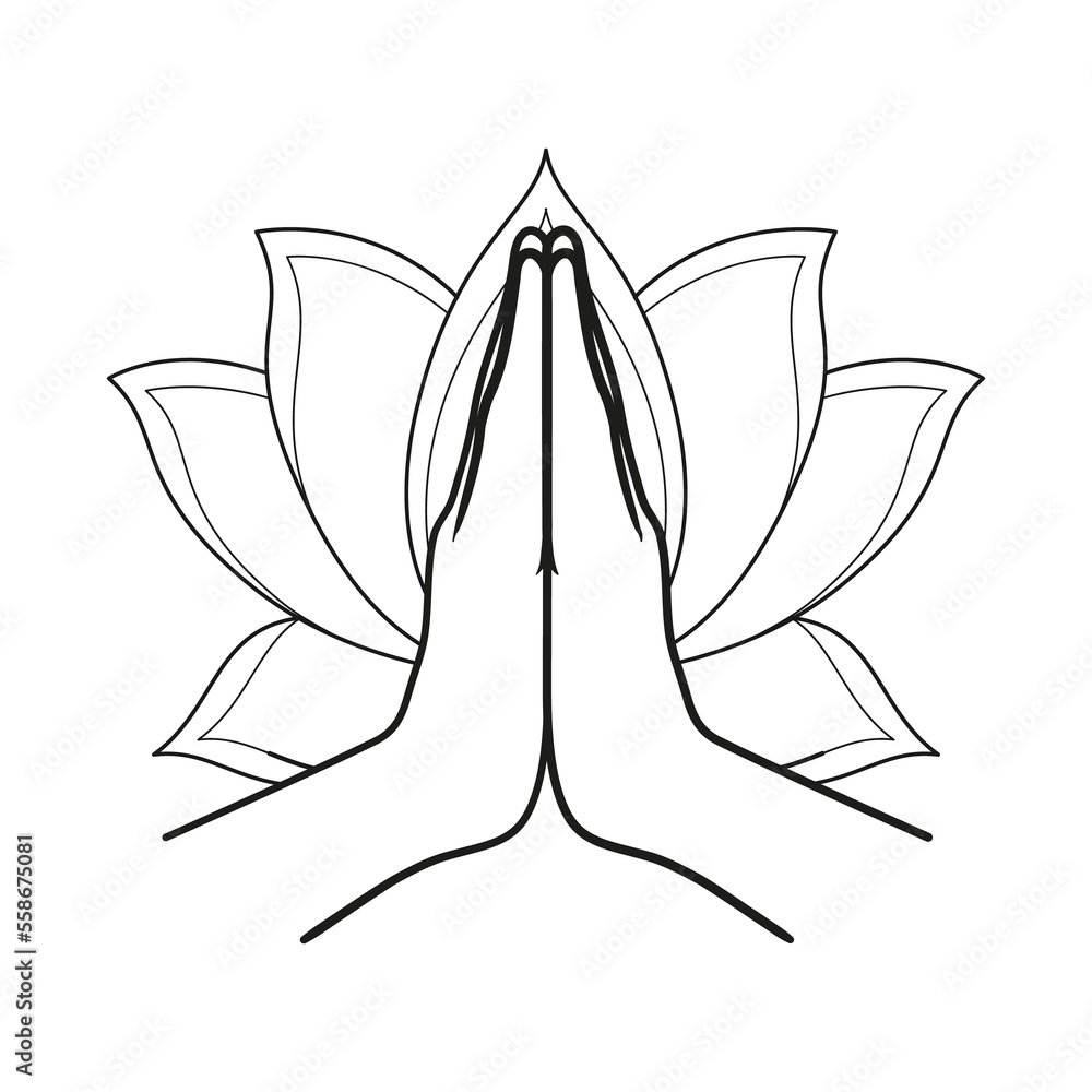 Namaste gesture with sacred lotus flowerю Illustration on transparent ...
