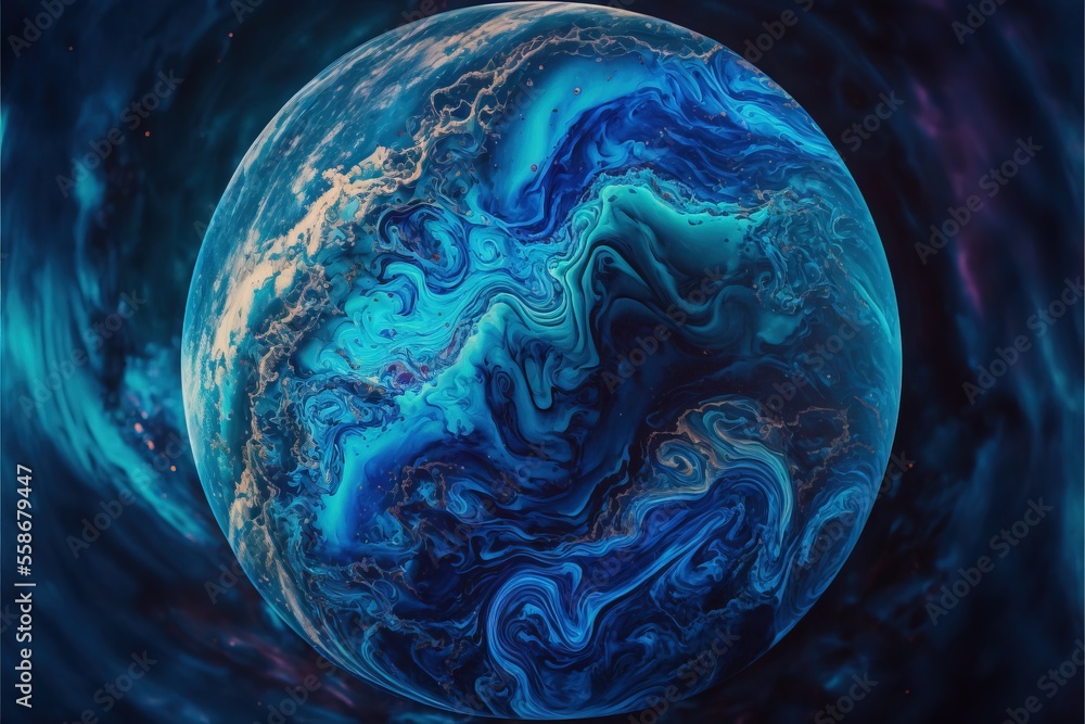 a painting of a blue and purple swirl on a black background with a blue ...