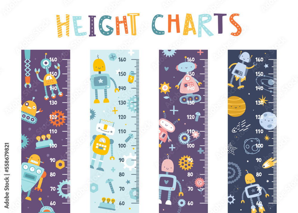 Height chart set with robots for baby. Scandinavian design collection ...