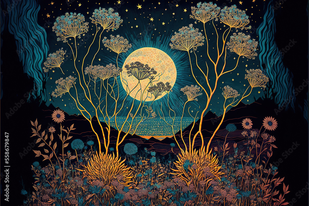 Surreal, psychedelic art illustration featuring a magical, ethereal ...