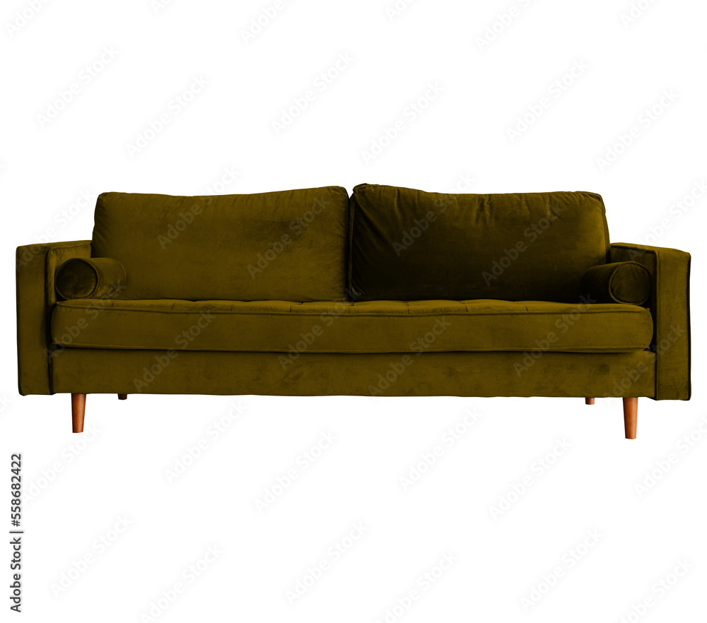 Elegant Emerald Green Velvet Couch Isolated on Transparent Background ...