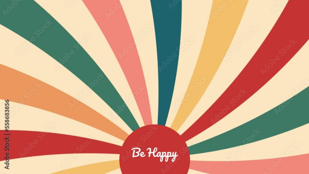 Colourful 70s sun retro background 4K. Vintage sun rays rotating for ...