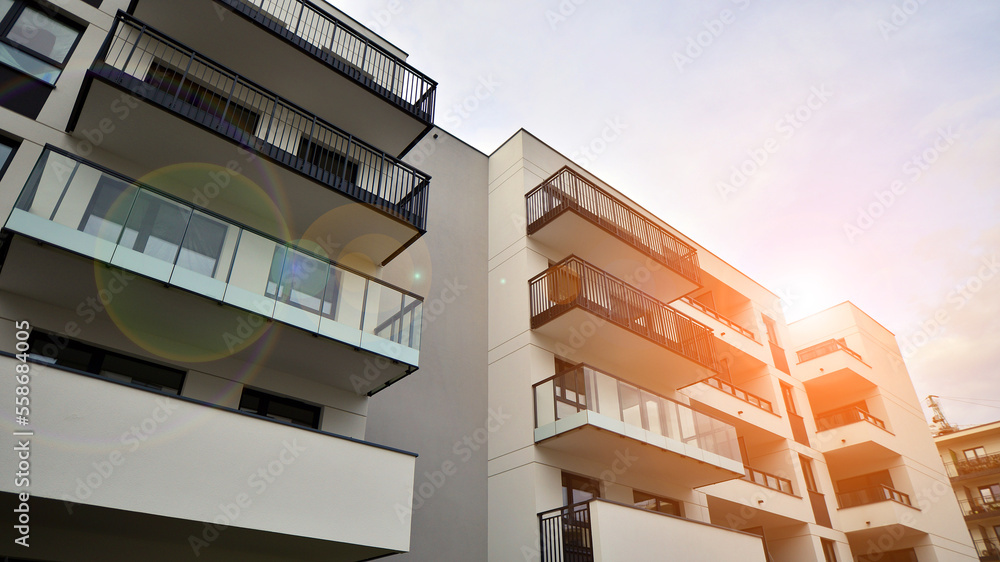 Apartments in residential complex. Housing structure at modern house ...