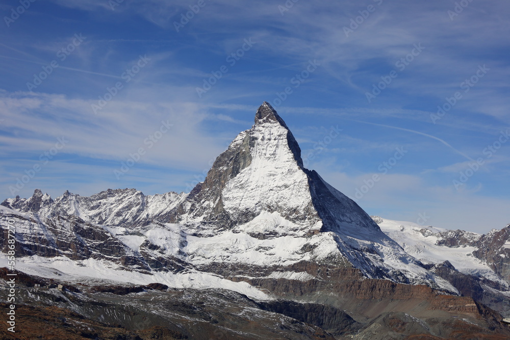 View on the Gornergrat is a rocky ridge of the Pennine Alps ...
