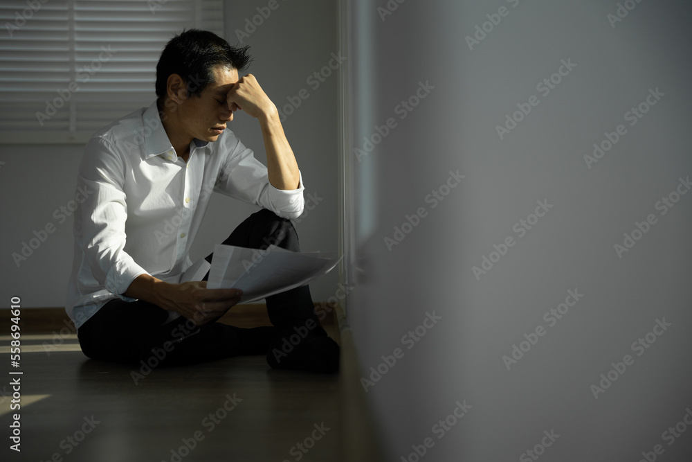 Depression and mental illness. Asian man disappoint, sad after receive ...