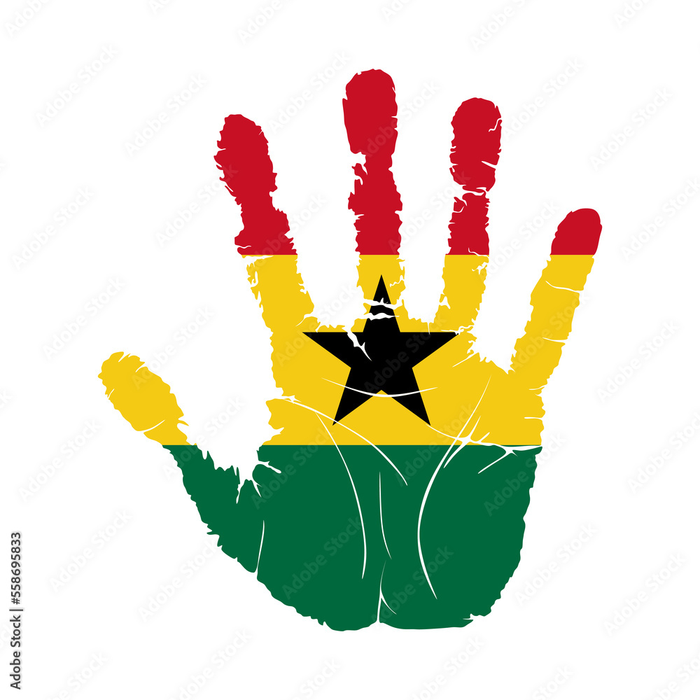 Handprint with the flag of Ghana. Hand print, which bears the Ghana ...