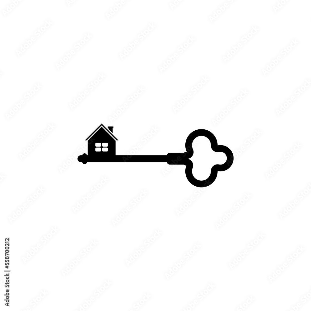 Old key silhouette antique house lock illustration isolated on white ...