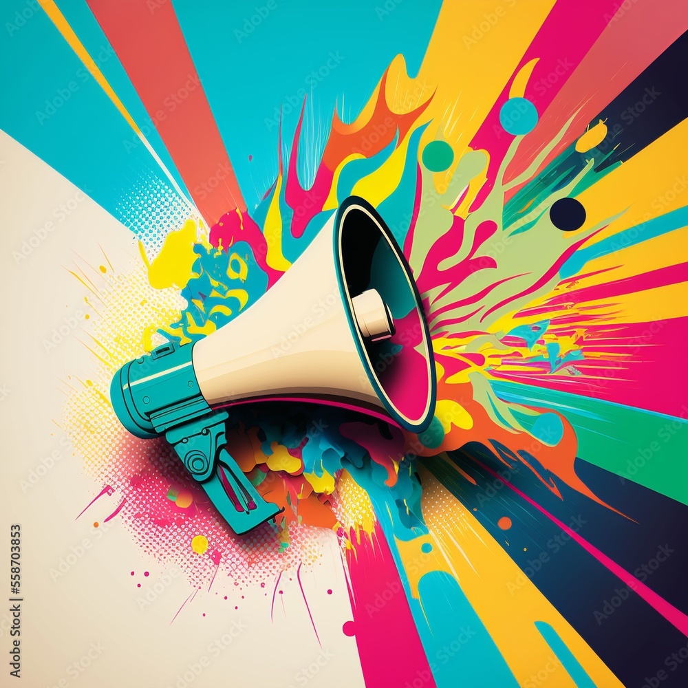 Colorful megaphone illustration with background. Generative AI Stock ...