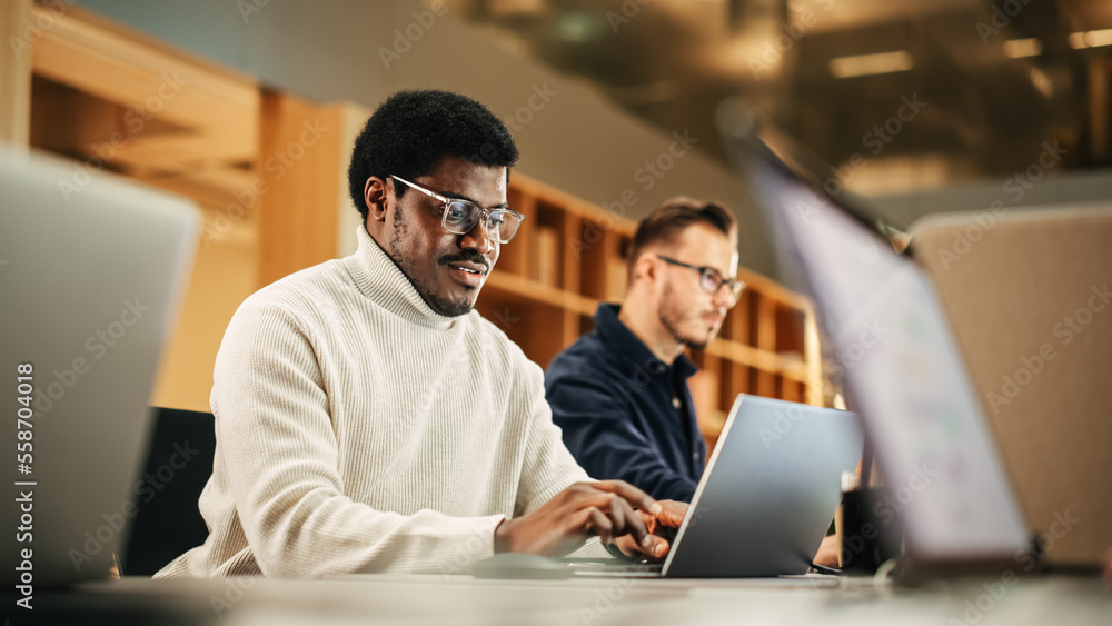 Portrait of Enthusiastic Black Man Turning on his Laptop and Starting ...