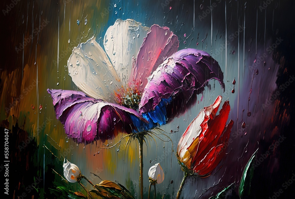 a one big flower wet on raining day, water drop drip down from petal ...