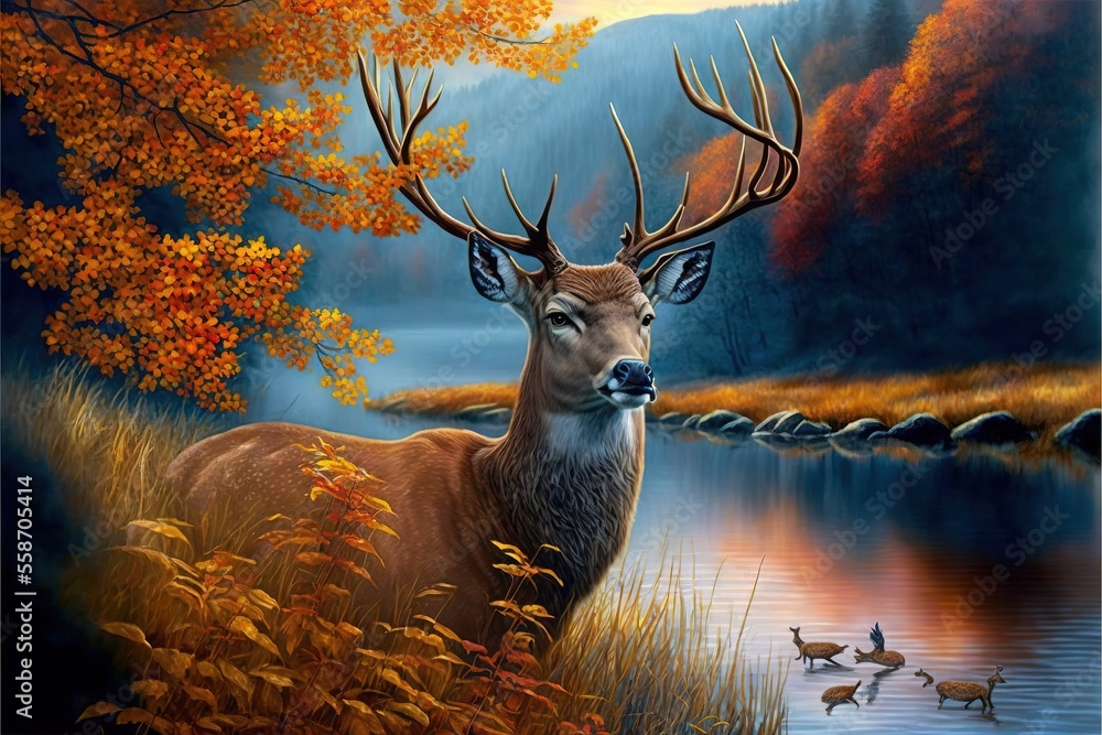 Fall Scene With Deer