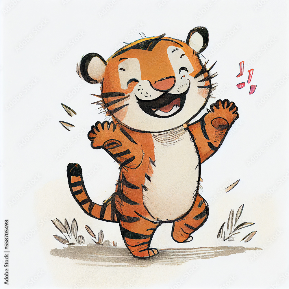 Cartoon. Cute baby tiger laughing and having fun. Generative ai ...