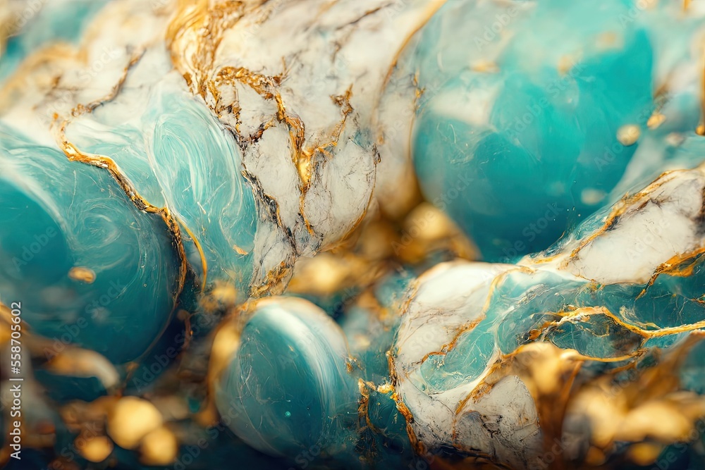 a close up of a bunch of marbles with gold and blue colors on them and ...
