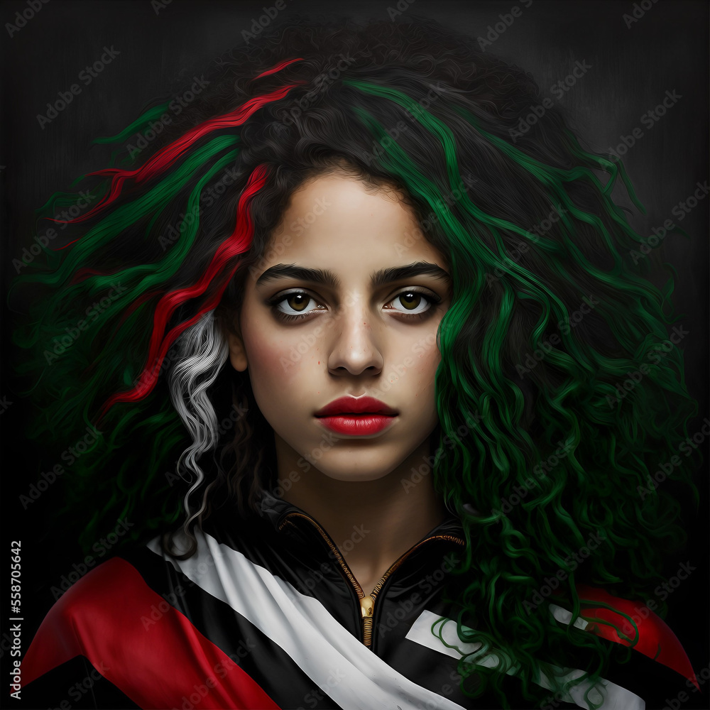 Illustration of a beautiful Palestinian girl wearing the colors of the ...