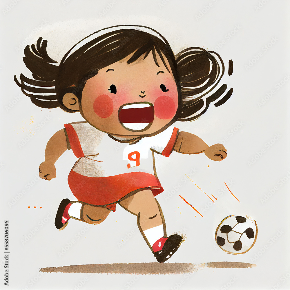 Cartoon cute happy girl playing football. Generative AI Stock ...