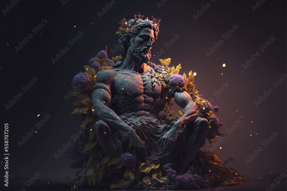 4K resolution or higher, greek god statue in flowers. Generative AI ...