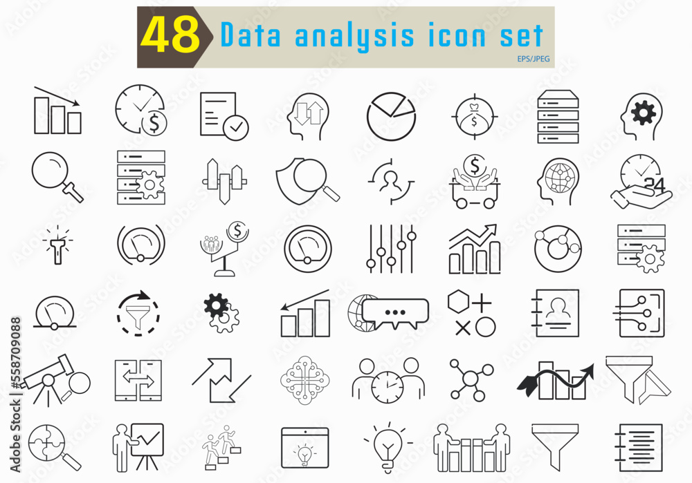 Data analysis icon set. Graphs, statistics,analysis, big data, growth, chart, research Stock ...