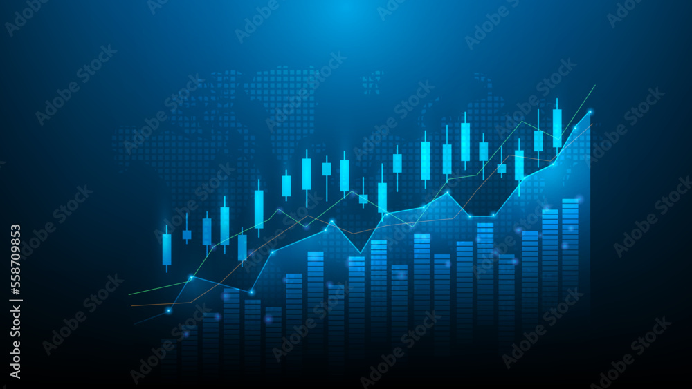 business investment trading stock on blue dark background. chart ...