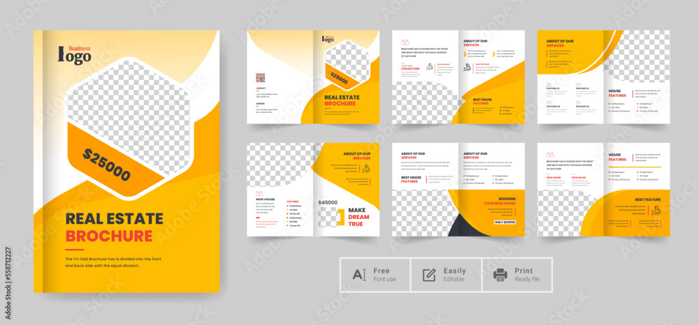 Real estate brochure design cover template yellow color creative modern ...