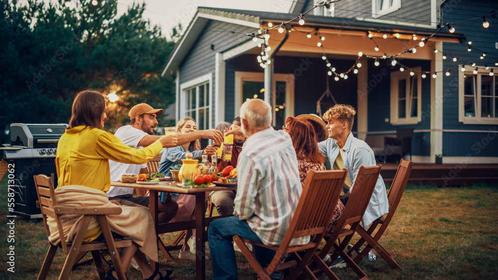 Family and Multiethnic Diverse Friends Gathering Together at a Garden ...