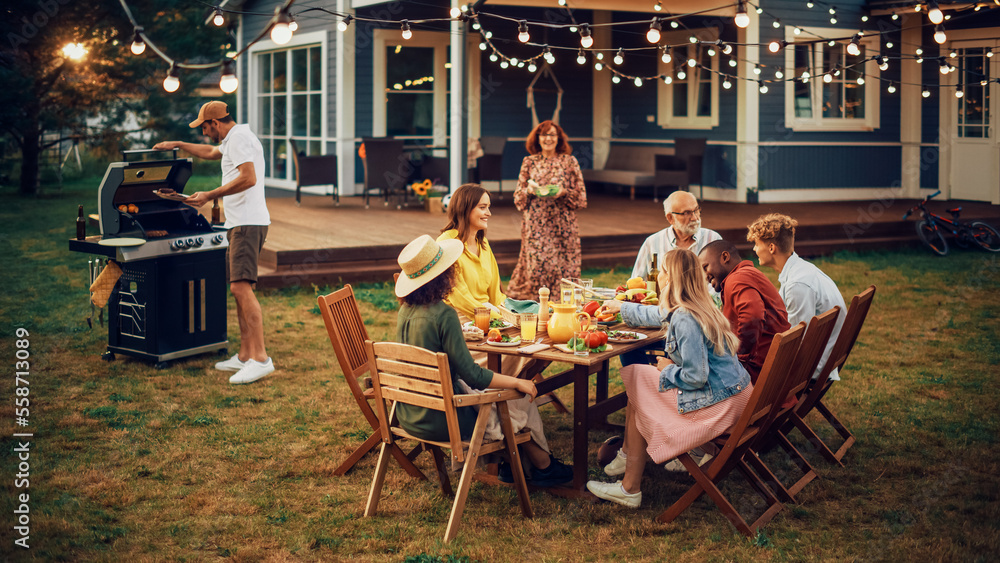 Parents, Children, Relatives and Friends Having an Open Air Barbecue ...