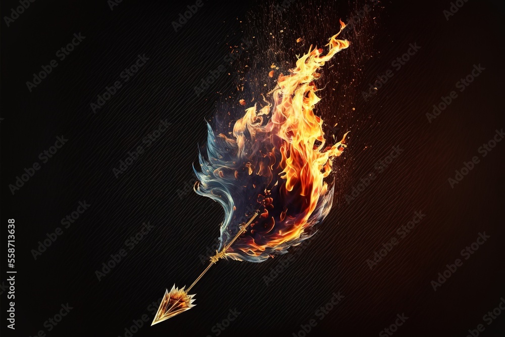 a fire arrow with a flame on it's end is shown in the middle of a dark ...
