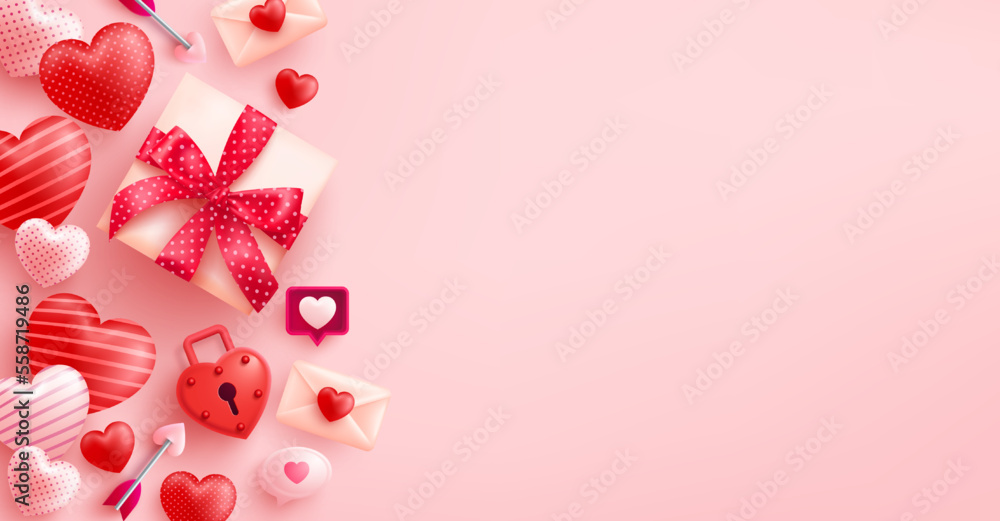 Valentine's Day Poster with cute heart and Valentines day gift box on ...