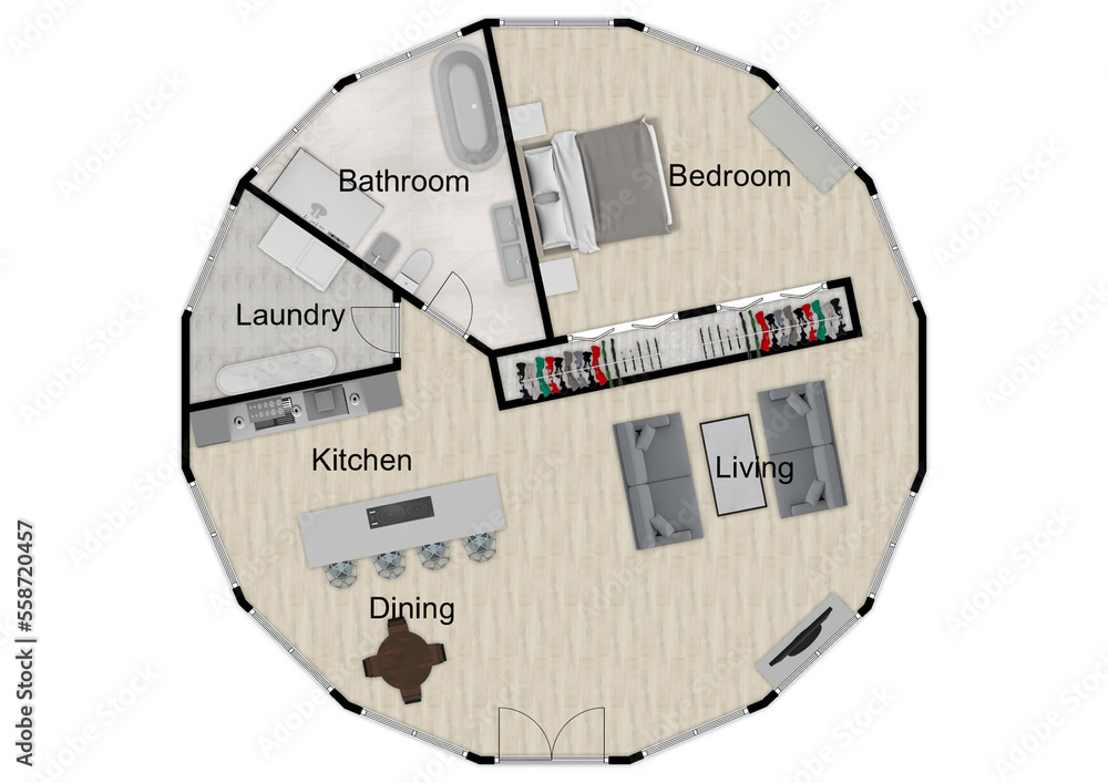 Octagon floorplan gym. plan view of furnished gym. Blueprint. Studio ...