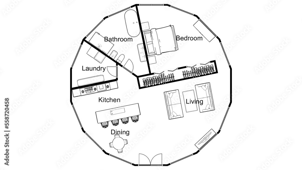 Octagon floorplan gym. plan view of furnished gym. Blueprint. Studio ...