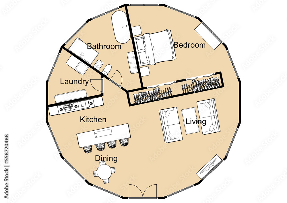 Octagon floorplan gym. plan view of furnished gym. Blueprint. Studio ...