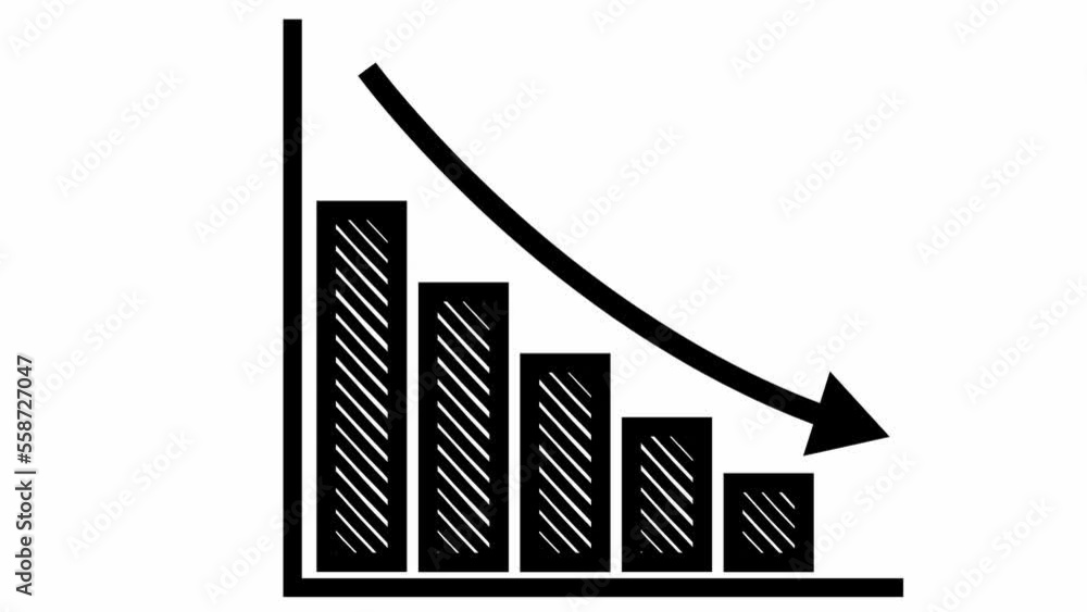 Animated black recession chart of financial decline with a trend line chart. Concept of economic ...