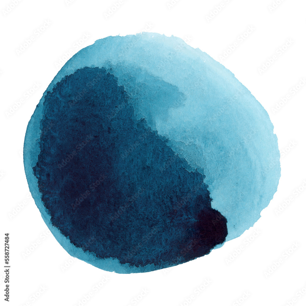 Round blue watercolor frame, circle shape form isolated on white ...