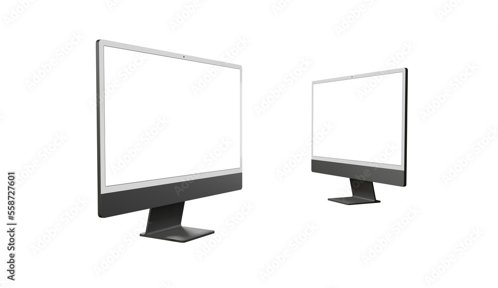 Computer monitor display with empty screen isolated on transparent ...