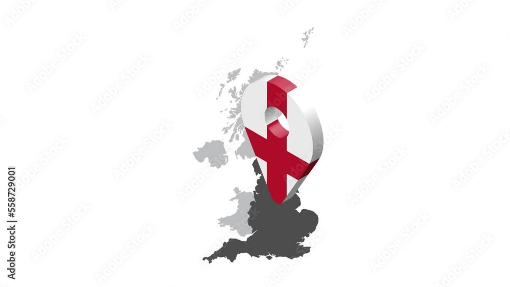 Location England on map United Kingdom. 3d England flag map marker ...