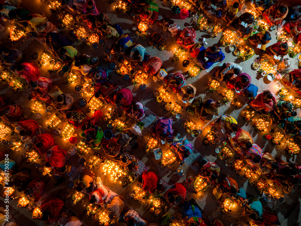 Dhaka, Bangladesh - 15 November 2022: Aerial view of people at Rakher Upobash festival, Shri ...