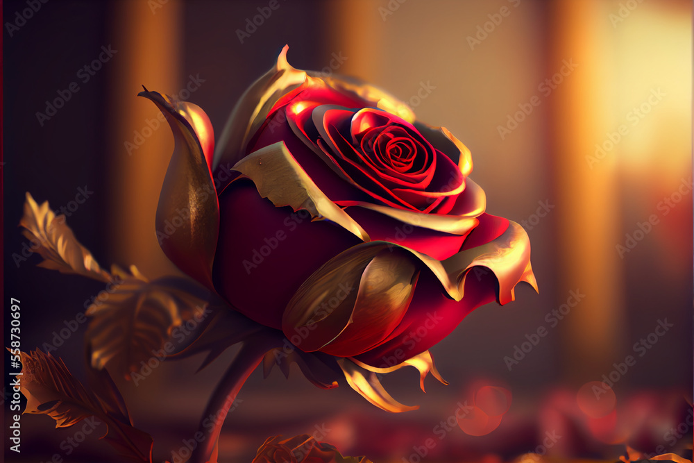 Rose for Valentine's day | Hyper realistic beautiful Red and Gold Rose ...