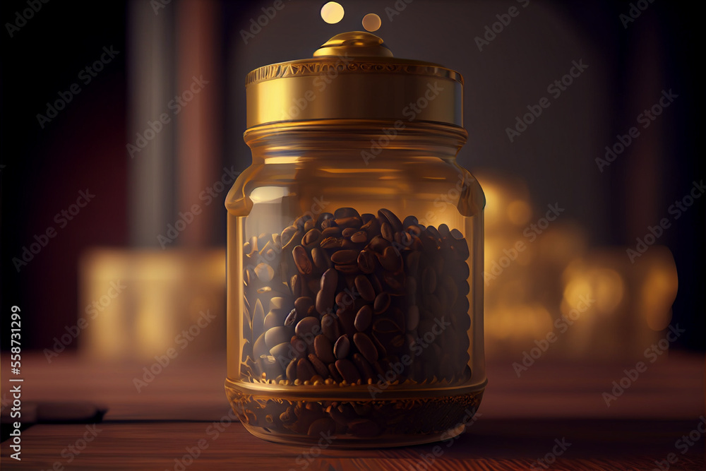 Beautiful glass jar of premium coffee beans | Royal background | Hyper ...
