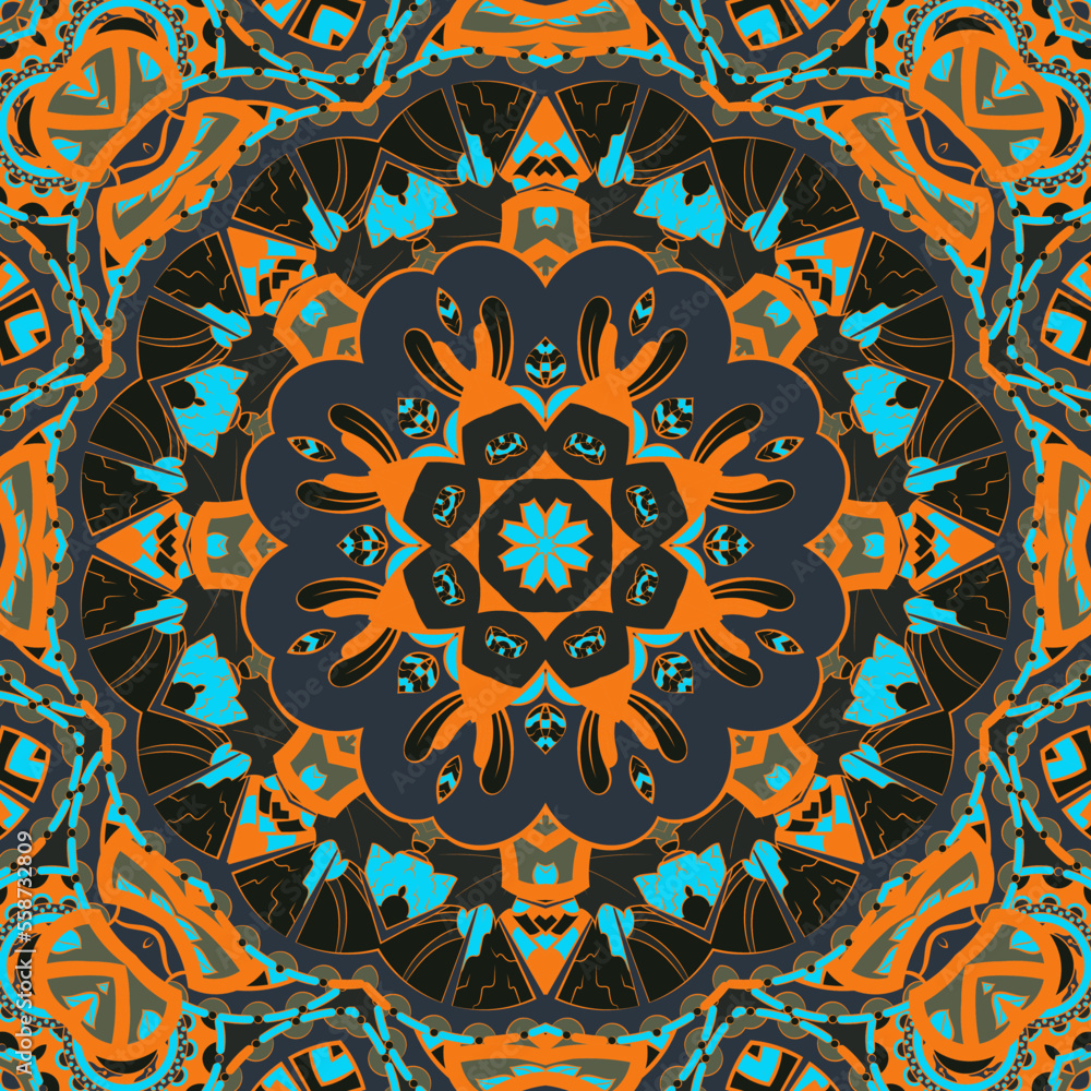 Seamless tile texture. Tracery mehndi design image. Dark toxic colors ...